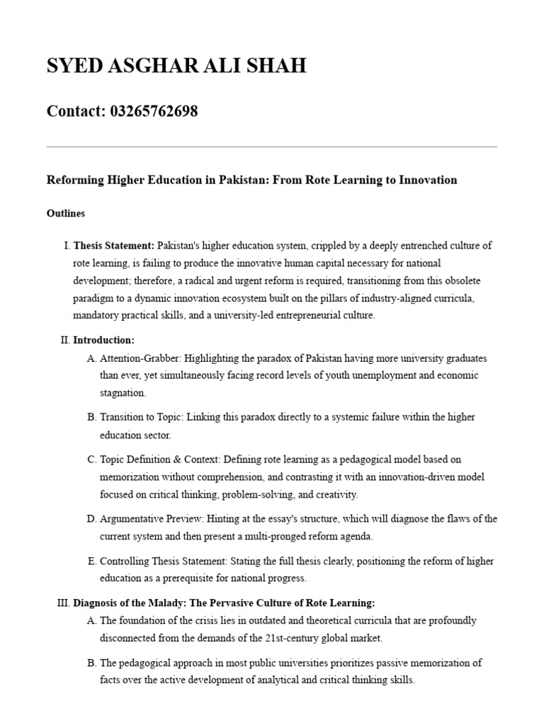 CSS Essay - Reforming Higher Education in Pakistan | PDF | Vocational Education | Learning