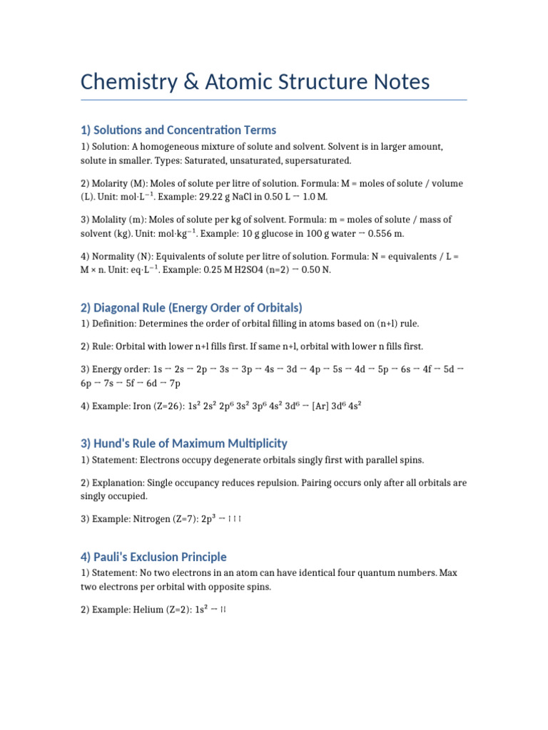 Chemistry Atomic Structure Notes | PDF | Matter | Atomic Nucleus
