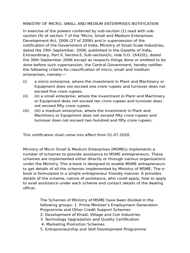 MSME Classification and Support Schemes | PDF | Economies | Business