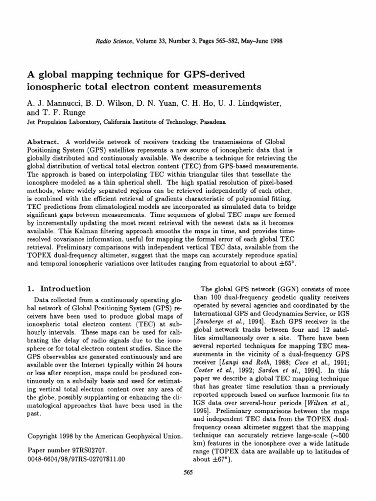 Radio Science - 1998 - Mannucci - A Global Mapping Technique For GPS ...