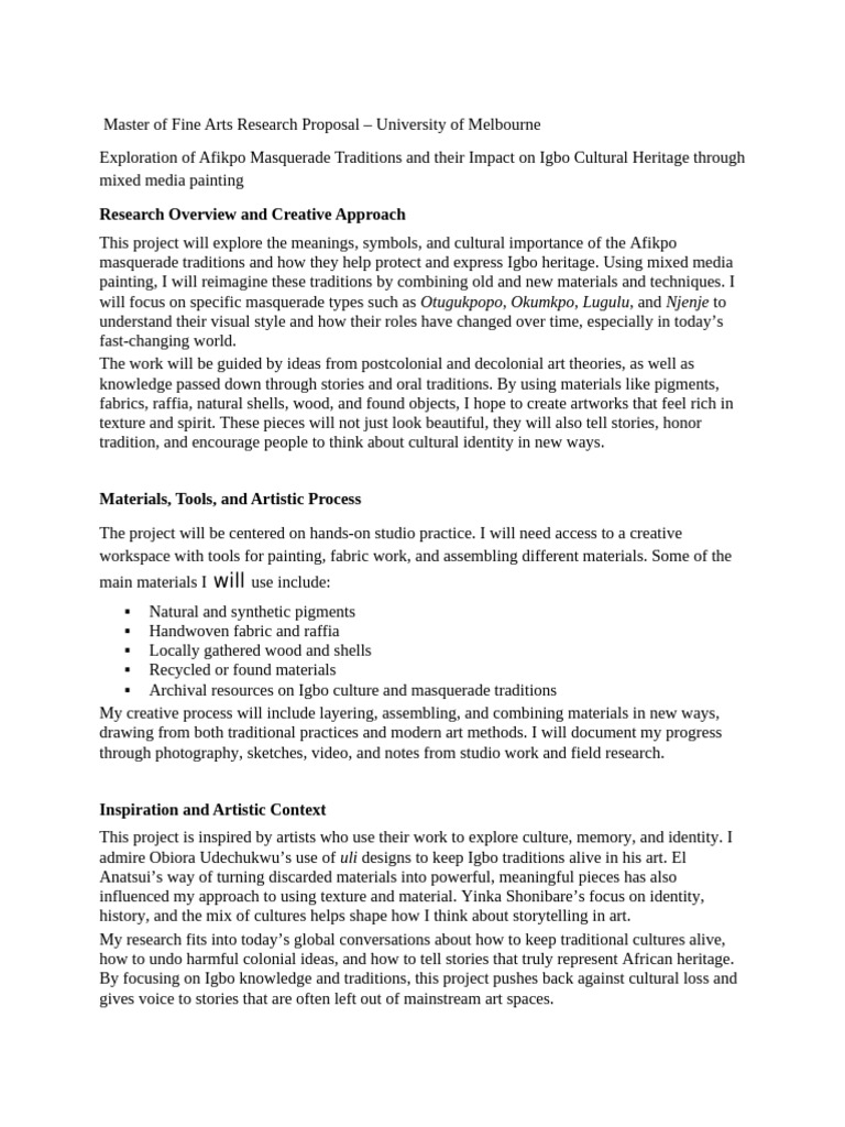 Master of Fine Arts Research Proposal | PDF | Paintings | Traditions