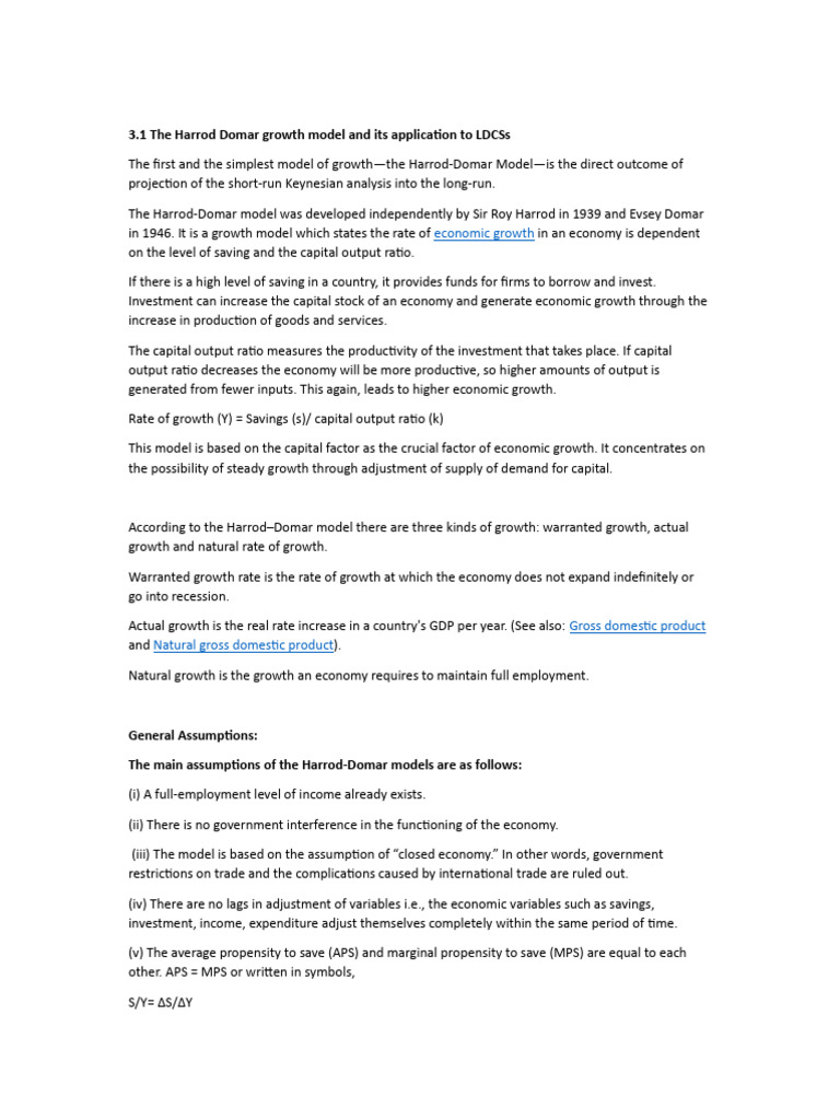 Harrod-Domar Growth Model Overview | PDF | Economies | Economics