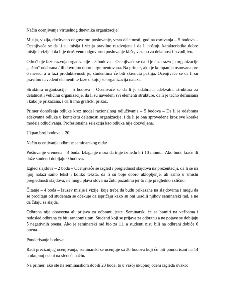 Struktura Ocene Virtuelnog 24.25 | PDF