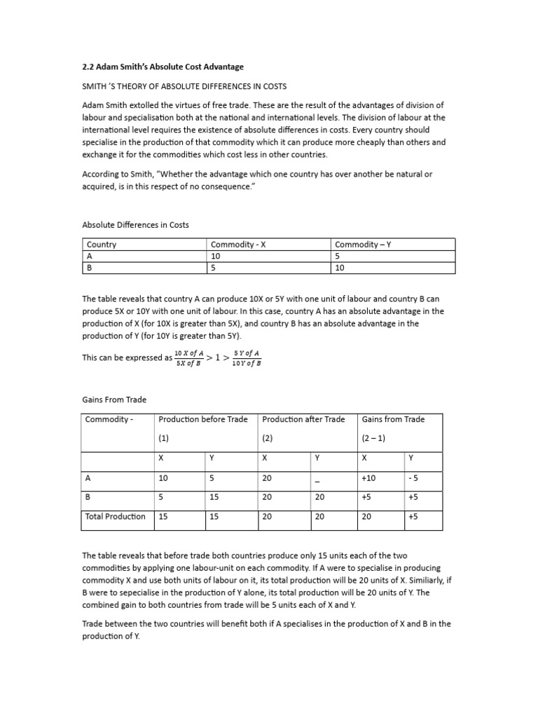 Adam Smith's Absolute Cost Advantage | PDF | Labour Economics | Commodity