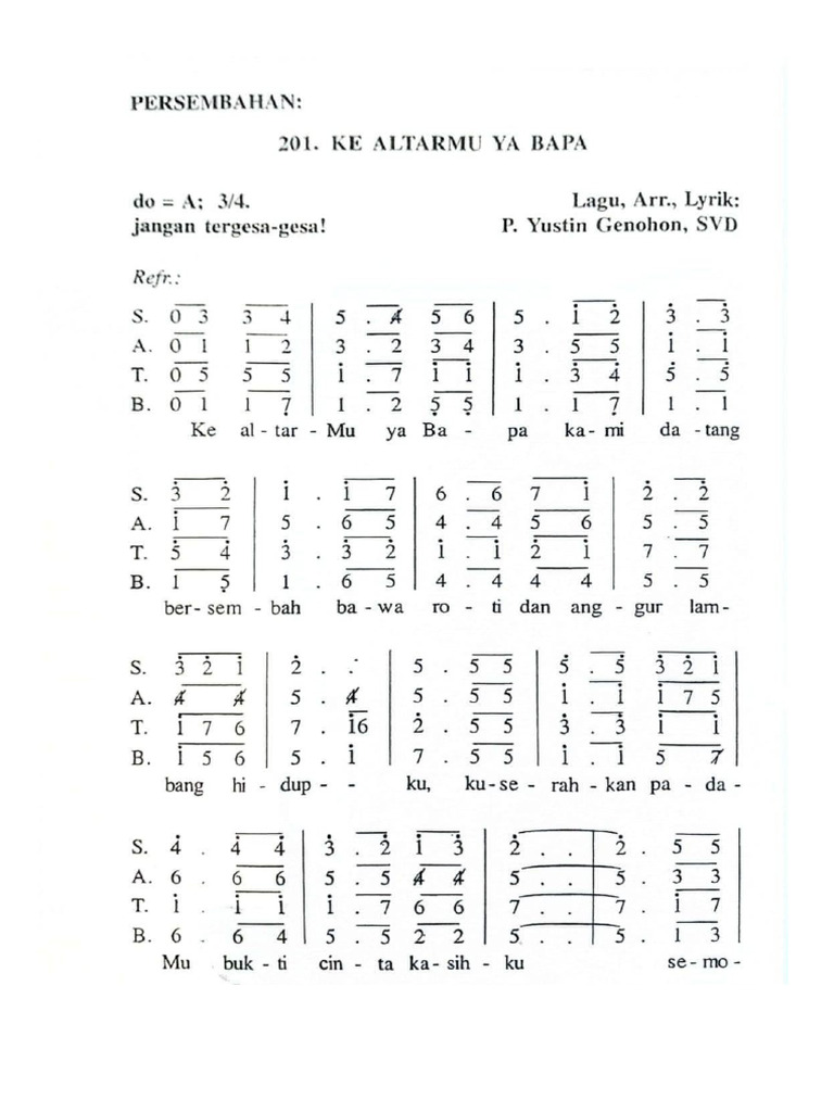 Partiture Lagu Kealtarmu Ya Bapa | PDF