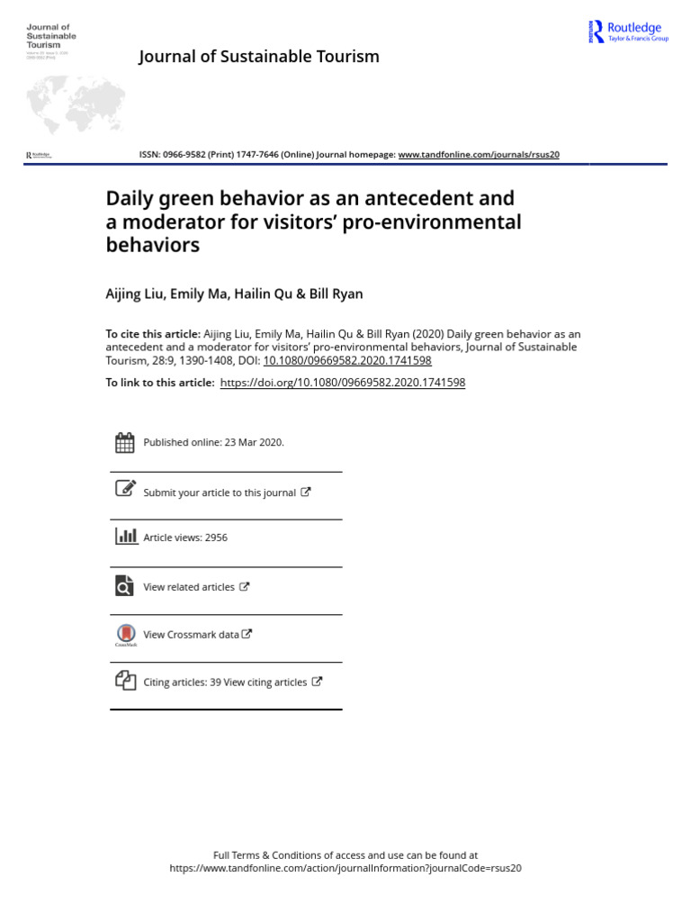 Daily Green Behavior and Eco-Friendly Tourism | PDF | Structural ...