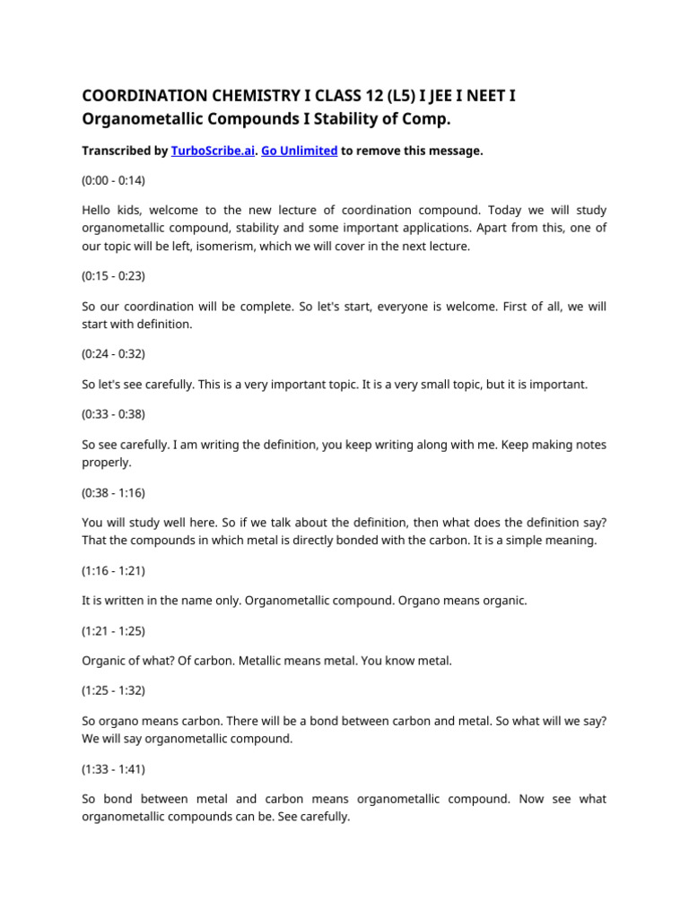 Coordination Chemistry I Class 12 (l5) I Jee I Neet I Organometallic Compounds I Stability of ...
