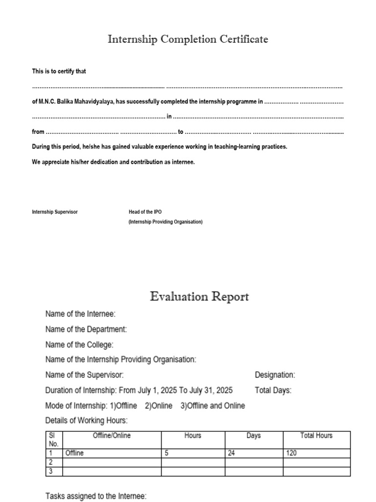 Internship Completion Certificate Template | PDF