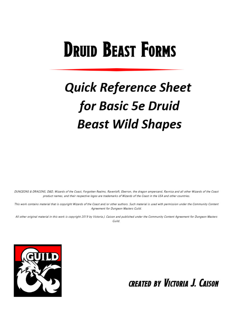 D&D 5e Druid Beast Forms Guide | PDF | Dungeons & Dragons | Zoology
