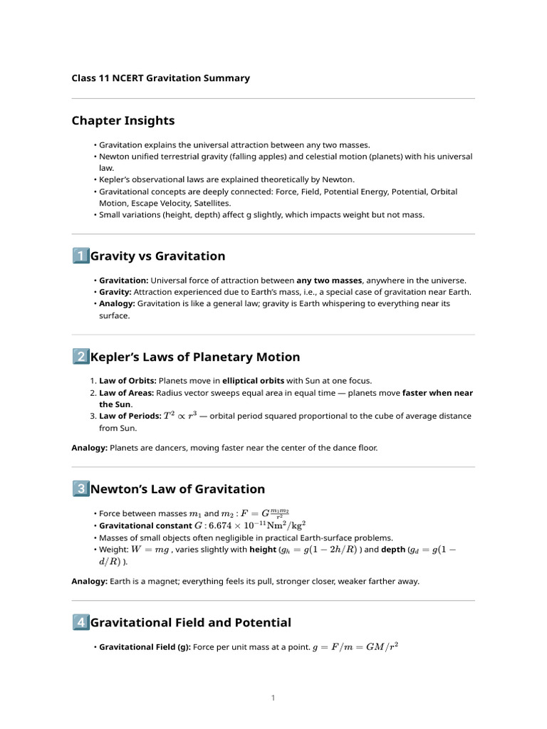 Gravitation Ncert Summary | PDF | Gravity | Orbit