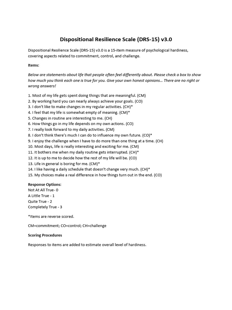 Dispositional Resilience Scale | PDF