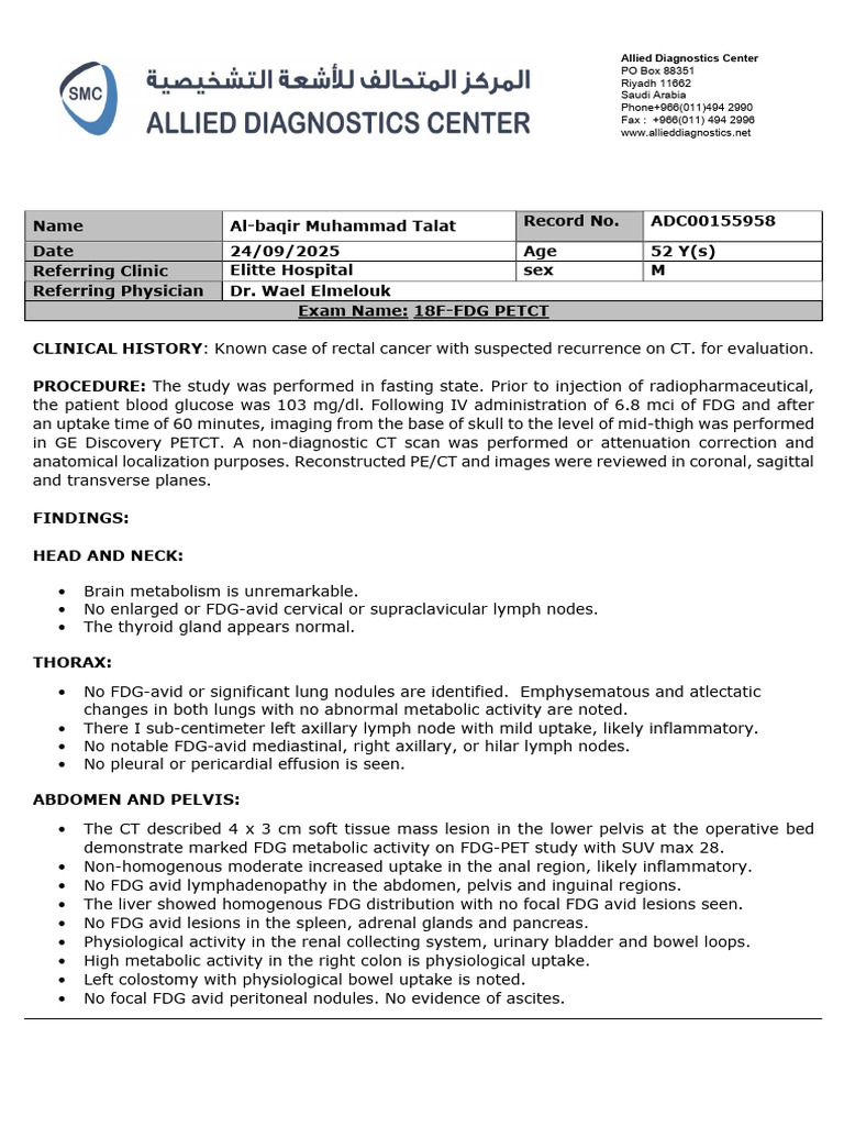 ADC00155958 Al-Baqir Muhammad Talat PETCT 24092025 | PDF | Ct Scan ...