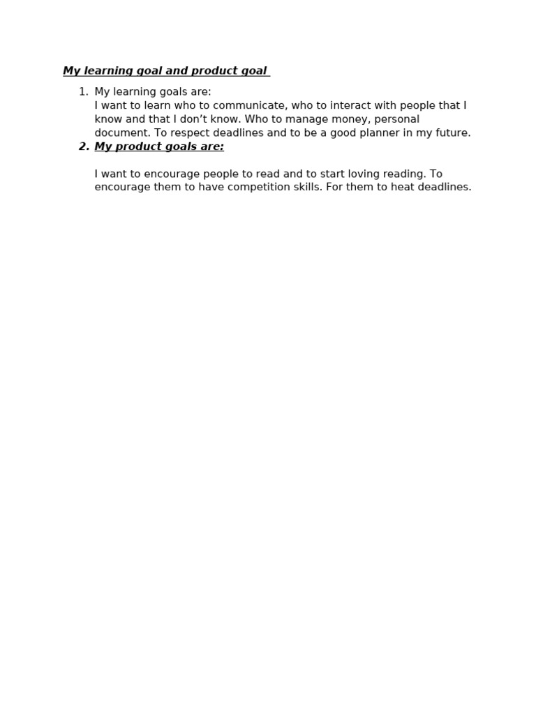 My Learning Goal and Product Goal | PDF