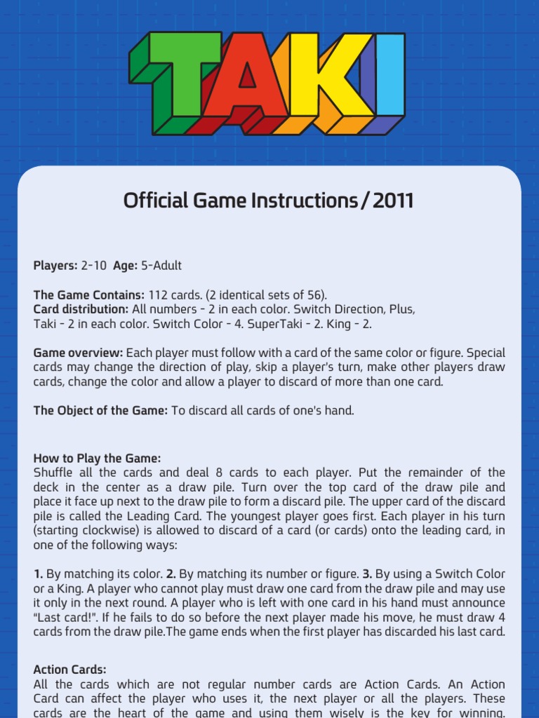 Taki en | PDF | Shedding Type Card Games | Leisure Activities
