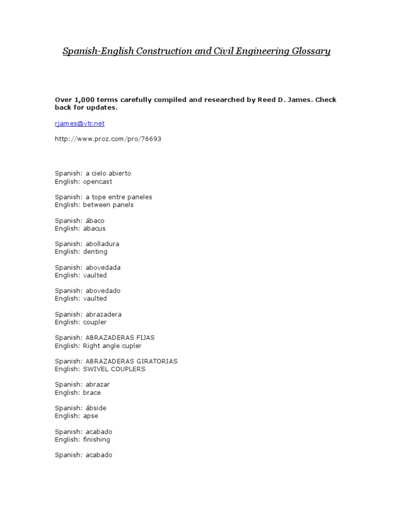 Spanish-English Construction Glossary | PDF | Home & Garden