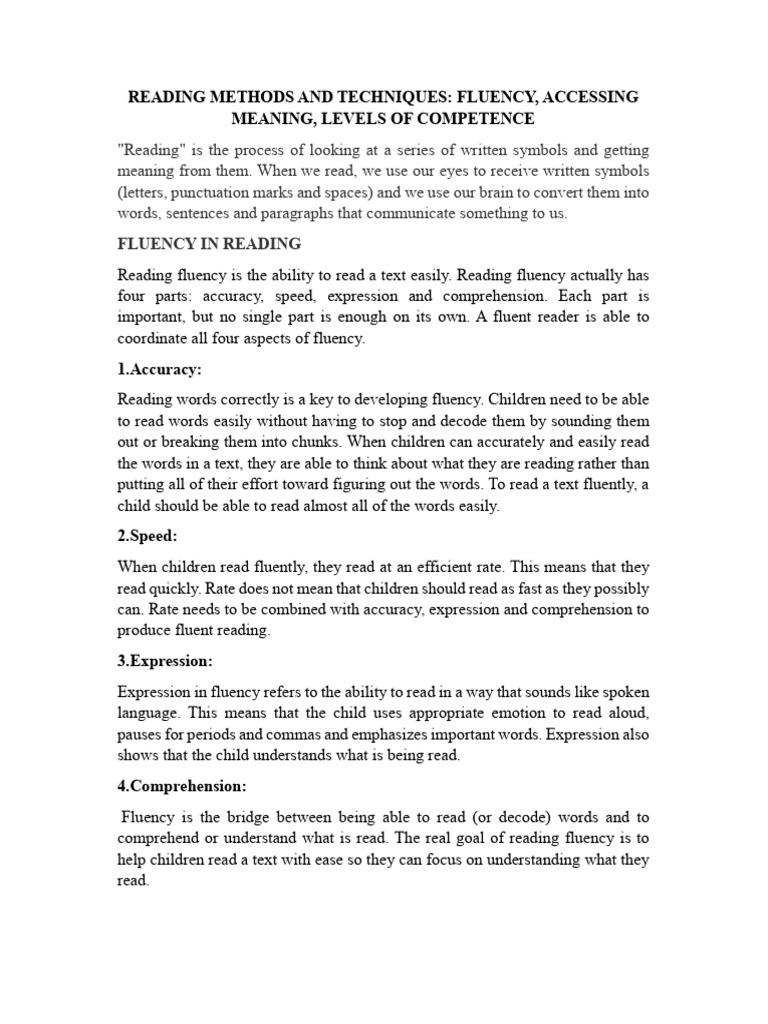 Reading Fluency and Comprehension Techniques | PDF | Reading ...