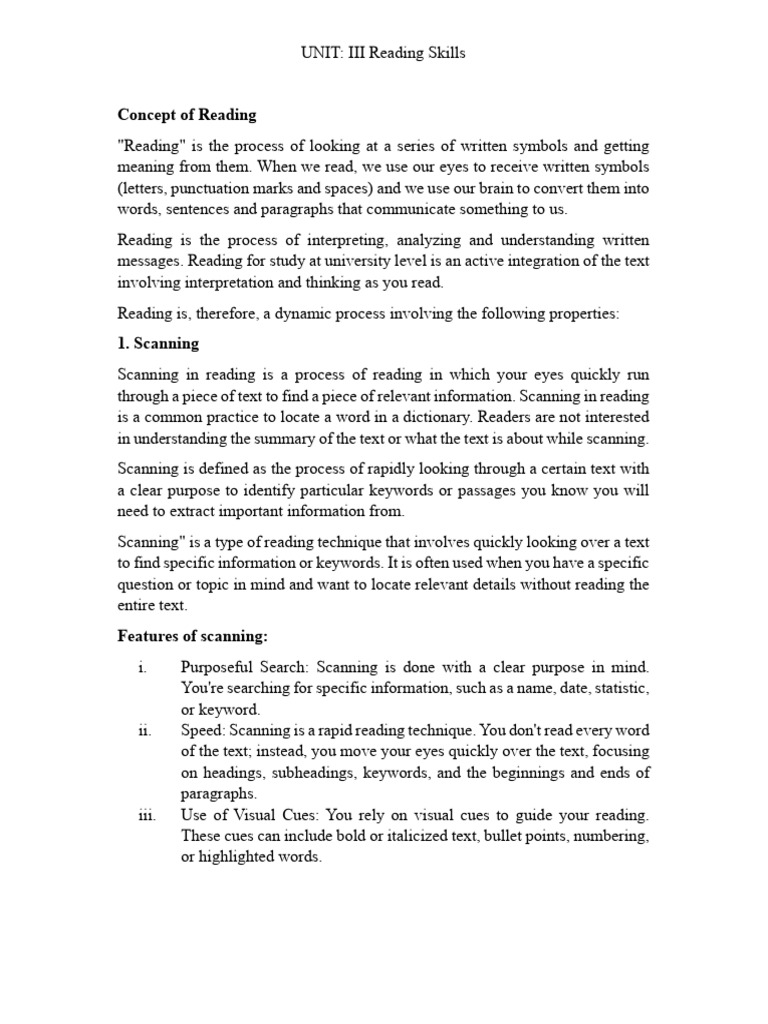 Reading Skills | PDF | Speed Reading | Reading Comprehension