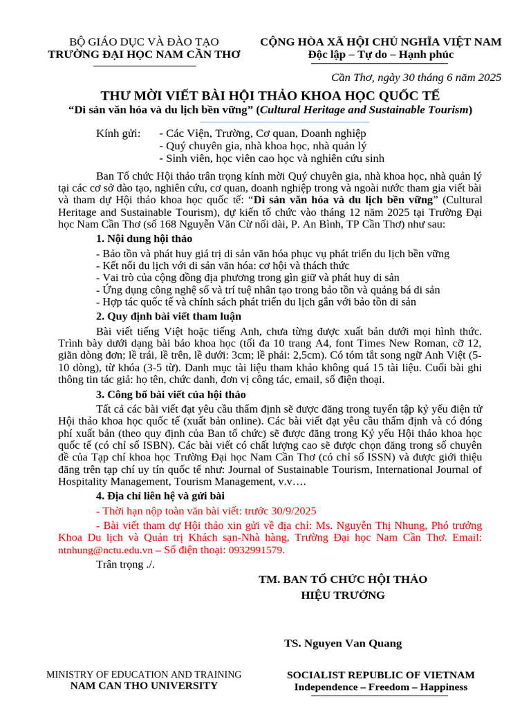 THƯ MỜI VIẾT BÀI HTQT 2025 | PDF