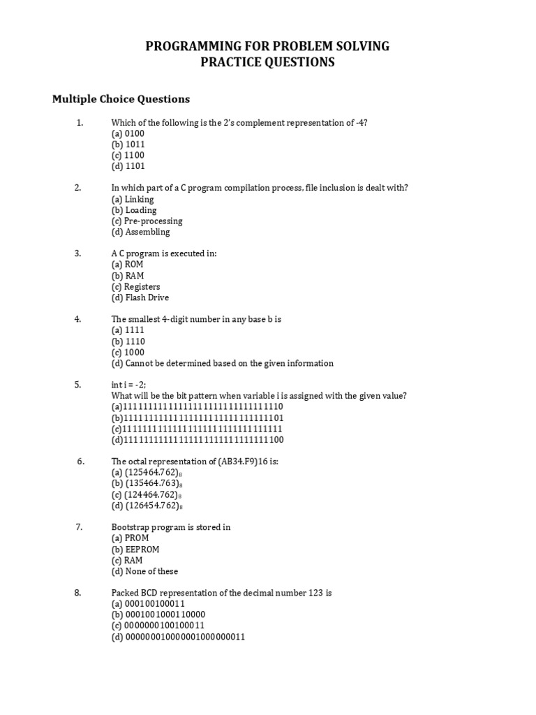 Practice Question Set CSE1001 | PDF | Pointer (Computer Programming) | Parameter (Computer ...