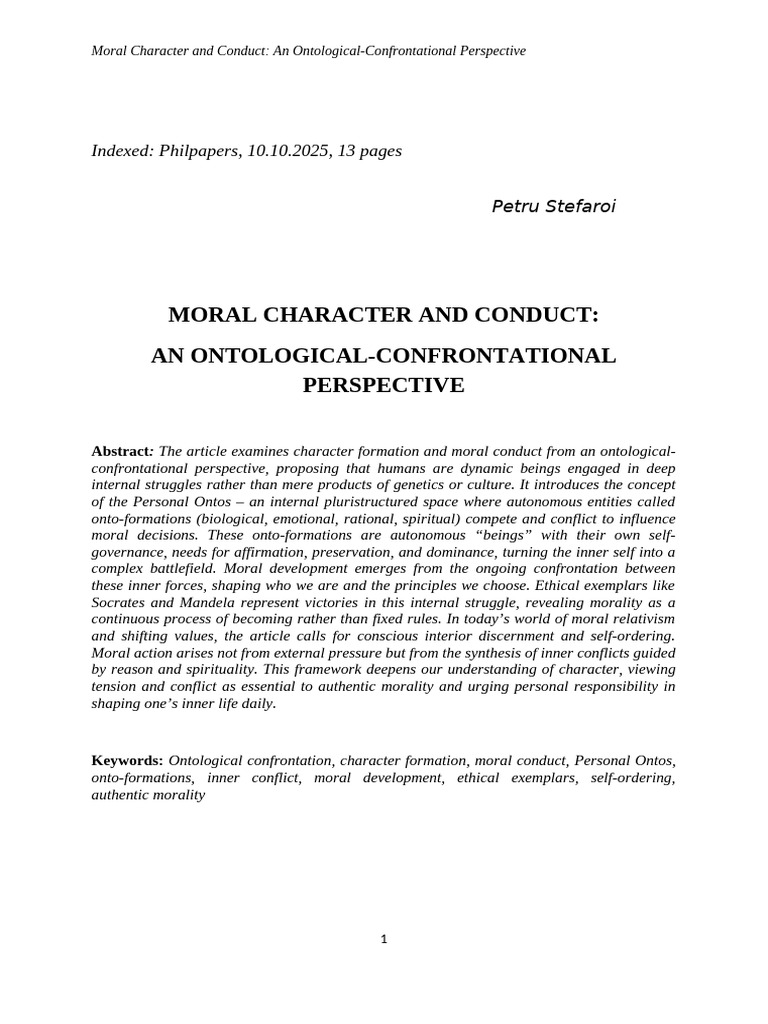 Moral Character and Conduct: An Ontological-Confrontational Perspective | PDF | Emotions | Morality