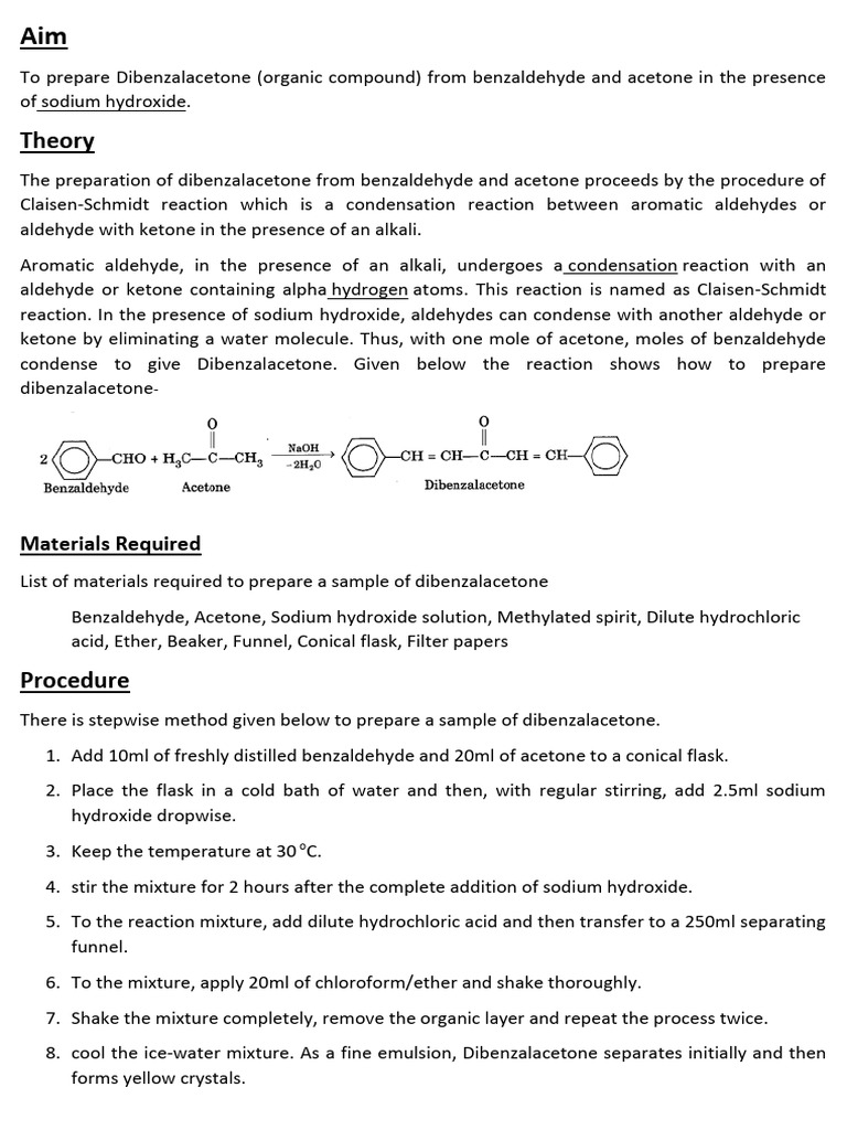 Preparation of Organic Compund Dibenzyl Acetone | PDF | Aldehyde ...