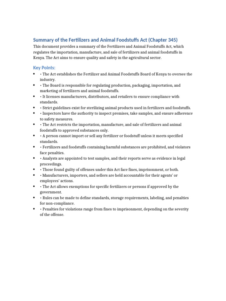 Fertilizers Animal Foodstuffs Act Summary | PDF