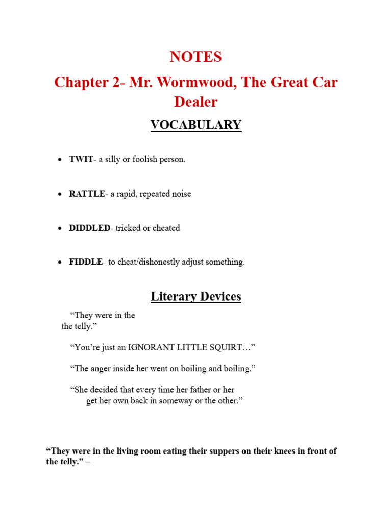 Chapter 2 Notes (Matilda) | PDF