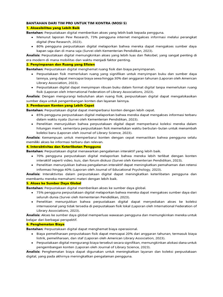 Bantahan Dari Tim Pro Untuk Tim Kontra Mosi 5 | PDF