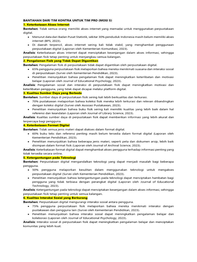 Bantahan Dari Tim Kontra Untuk Tim Pro Mosi 5 | PDF