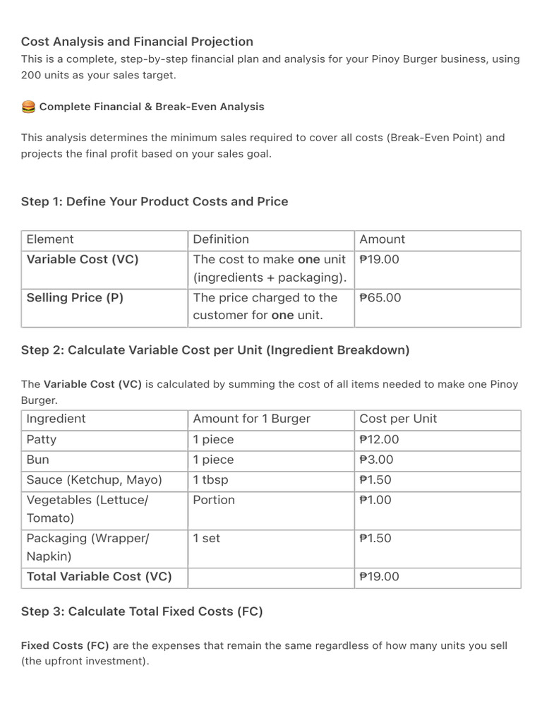 Cost Analysis and Financial Projection | PDF | Business Economics ...