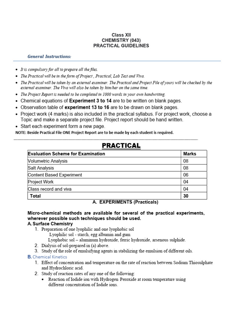 Class XII Chemistry Practical Guide | PDF | Acid | Chemical Reactions