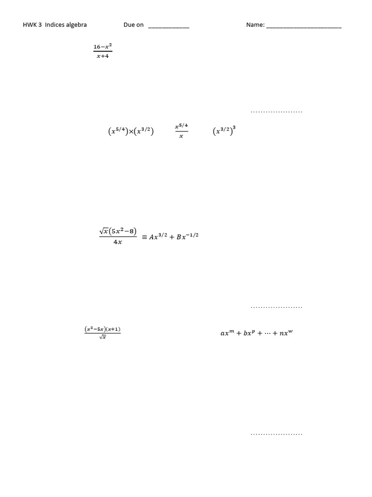 Indices Algebra Homework Assignment | PDF