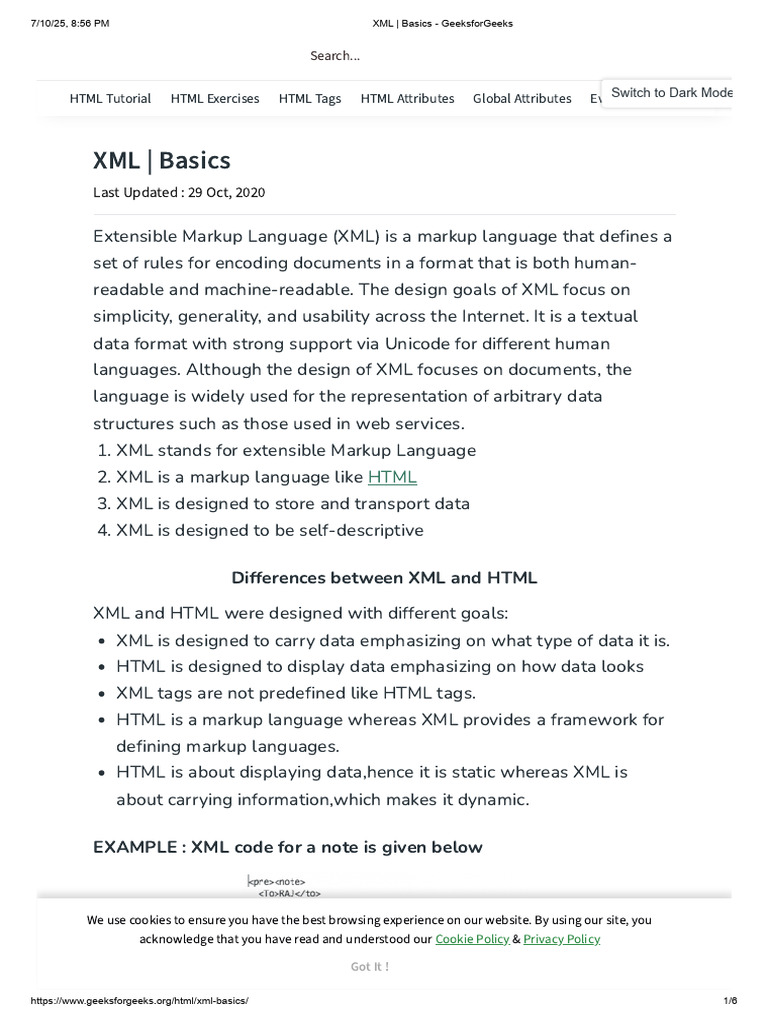 XML - Basics - GeeksforGeeks | PDF | Xml | Html