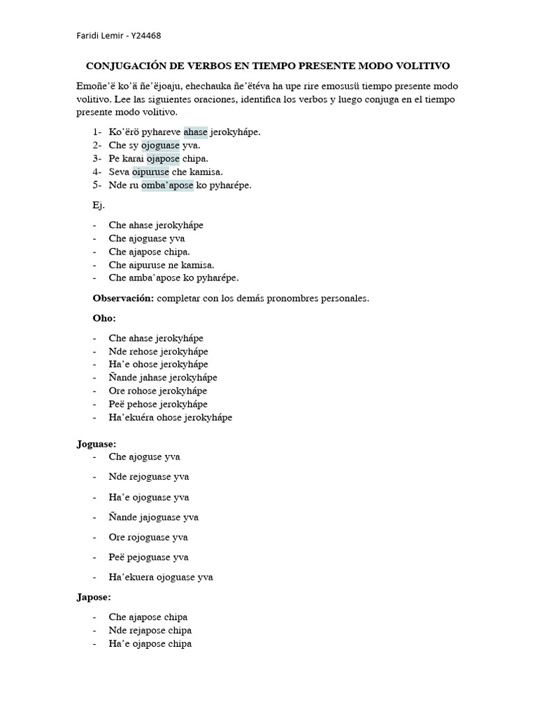 Copia de CONJUGACIÓN DE VERBOS EN TIEMPO PRESENTE MODO VOLITIVO | PDF