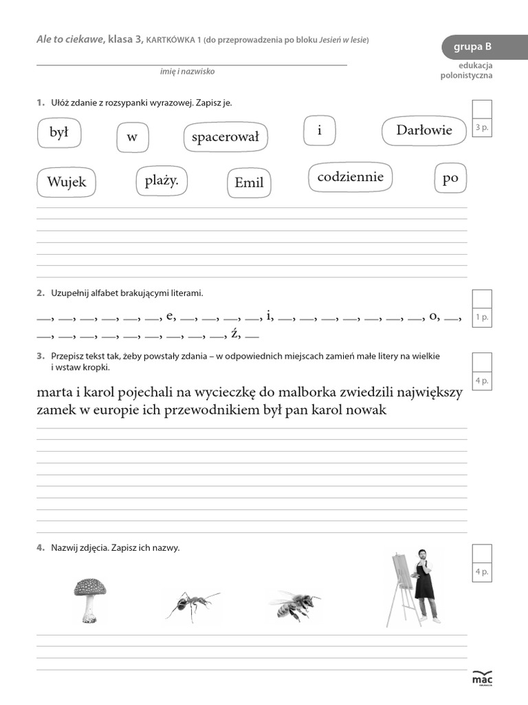 Kartkowka Nr 1 Polski Kl3 Grupa b | PDF