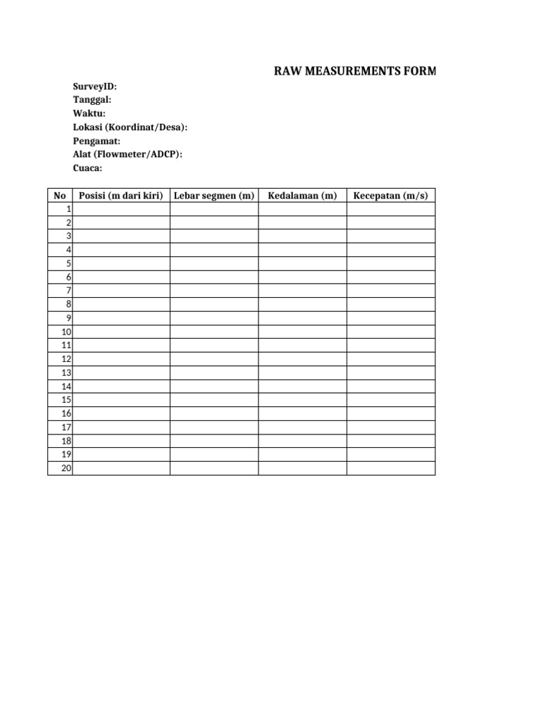 Raw Measurements Form | PDF