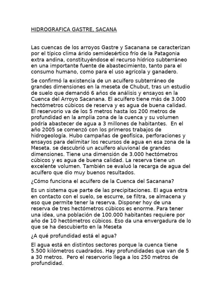 Cuenca Hidrografica Gastre | PDF | Agua subterránea | Agua