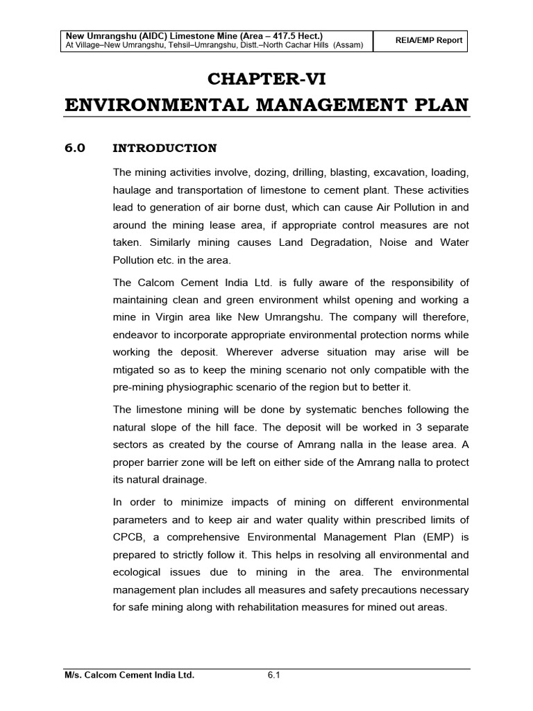 Chapter 6 Environmental Management Plan New | PDF | Air Pollution | Mining