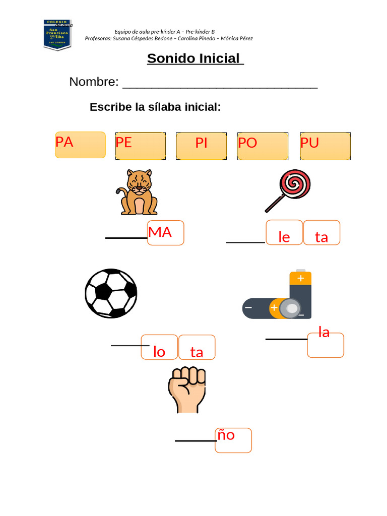 Actividades de Sonido Inicial en Pre-kínder | PDF