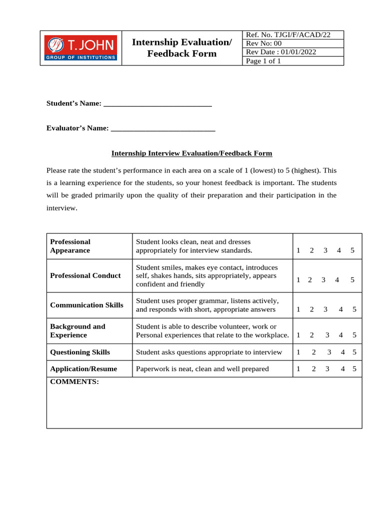 Internship Feedback Form | PDF