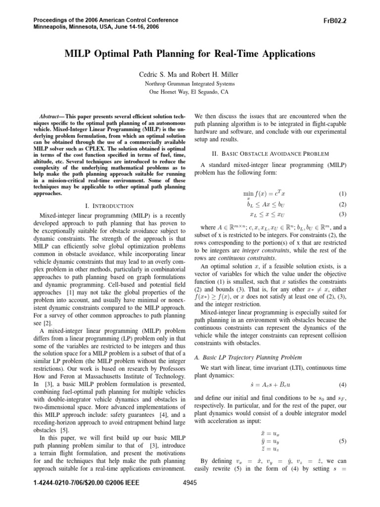 MILP Path Planning for Autonomous Vehicles | PDF | Applied Mathematics ...