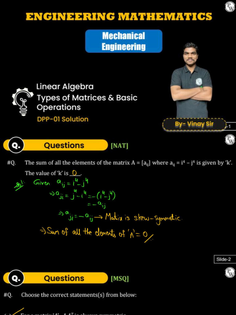 [Engineering Mathematics] Linear Algebra DPP 01 Discussion | PDF