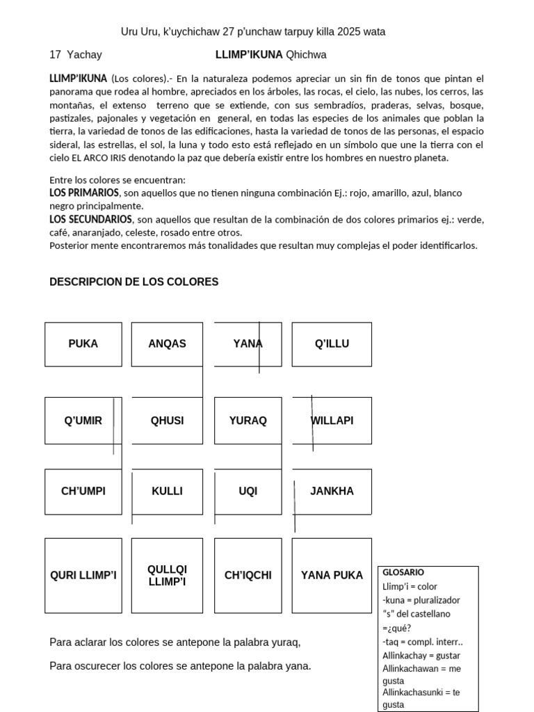 Colores en Quechua: Guía y Práctica | PDF | Cielo | Color