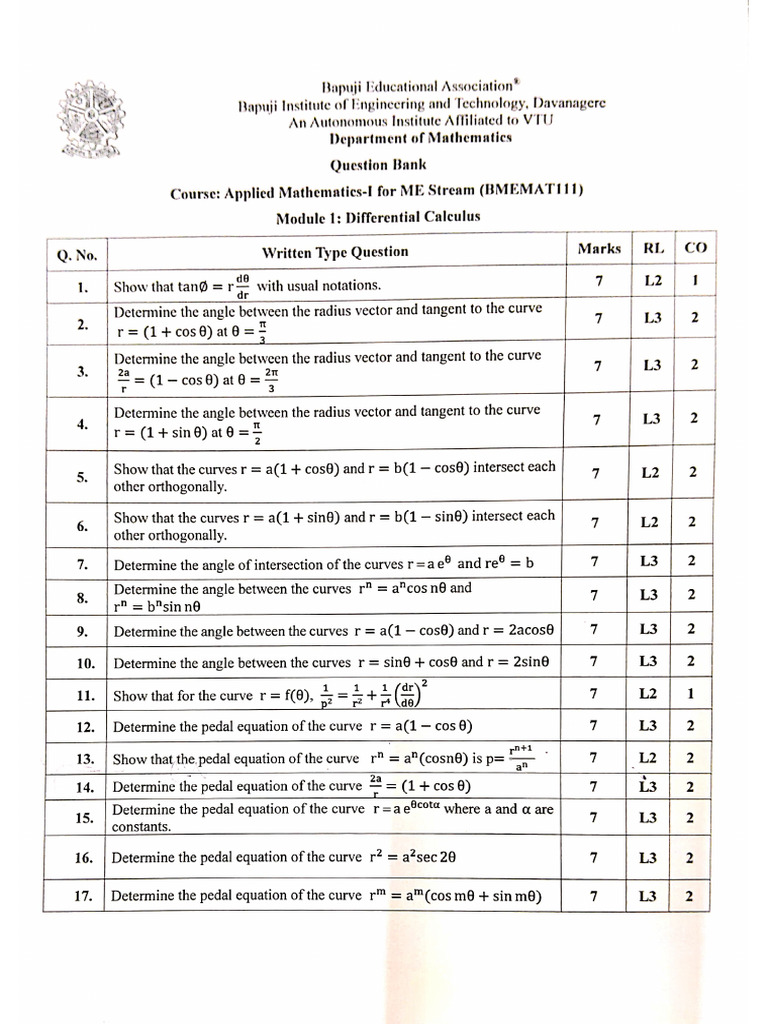 Module 1 Question Bank ME Stream | PDF