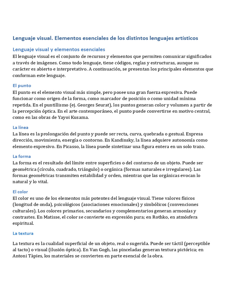 Elementos del Lenguaje Visual Artístico | PDF | Composición (artes ...