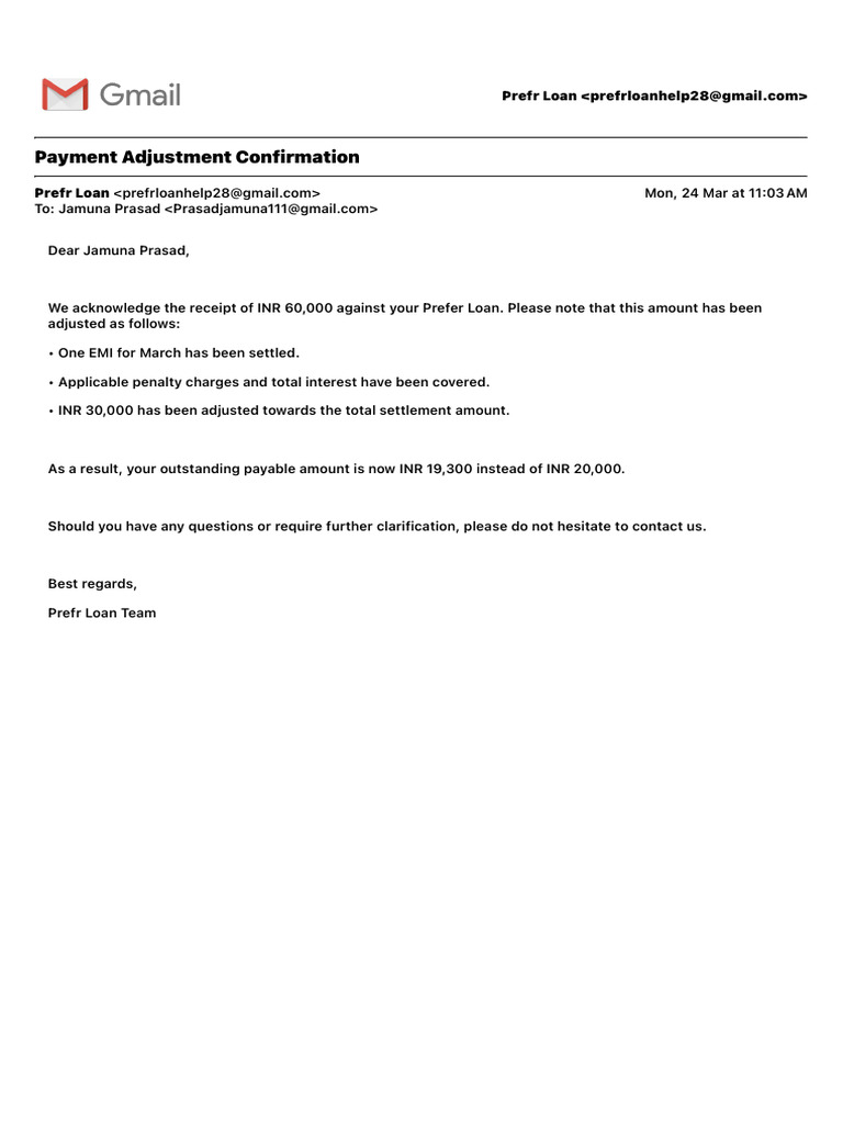 Payment Adjustment Confirmation | PDF