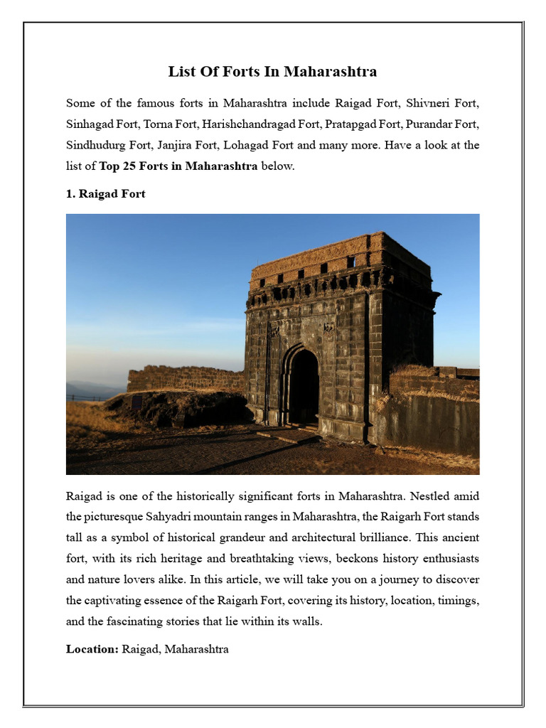 Top 25 Forts in Maharashtra | PDF | Fortification