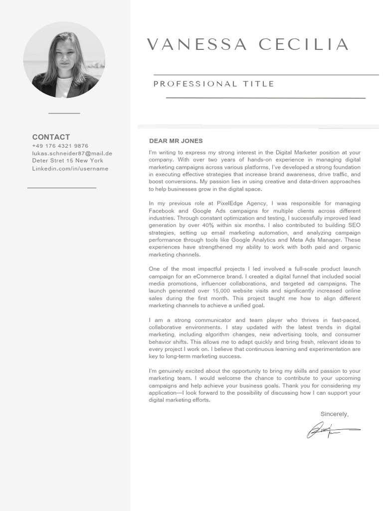 Vanessa Cecilia Cover Letter | PDF | Digital Marketing | Marketing