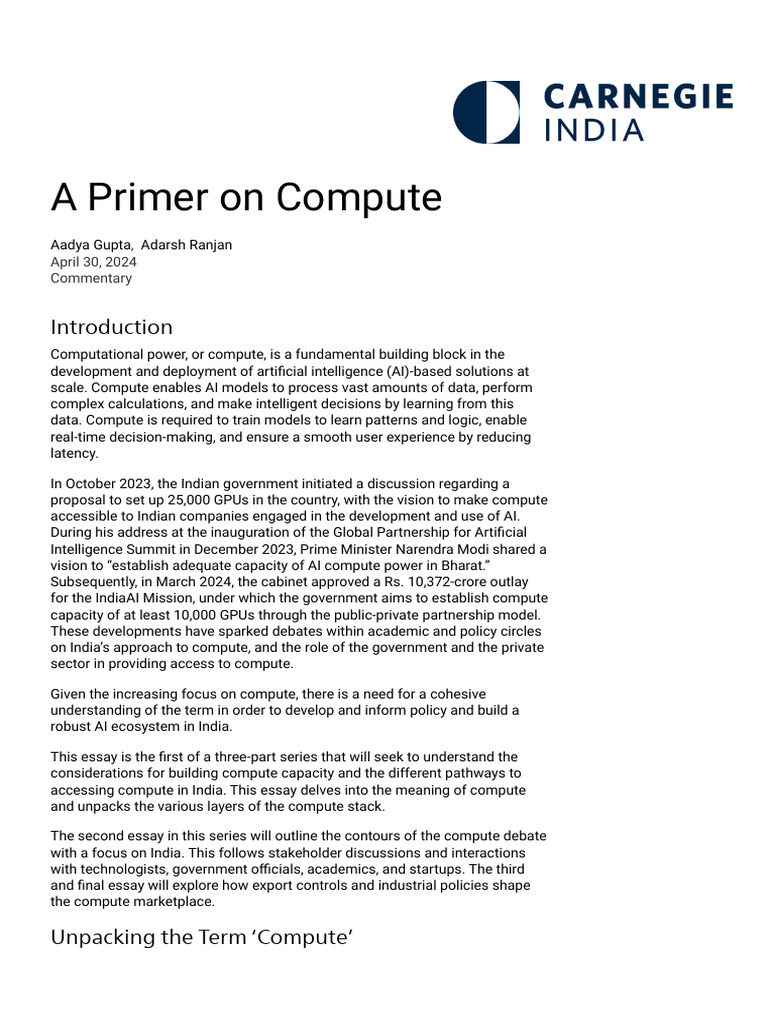 A Primer On Compute - Carnegie India - Carnegie Endowment For in | PDF ...