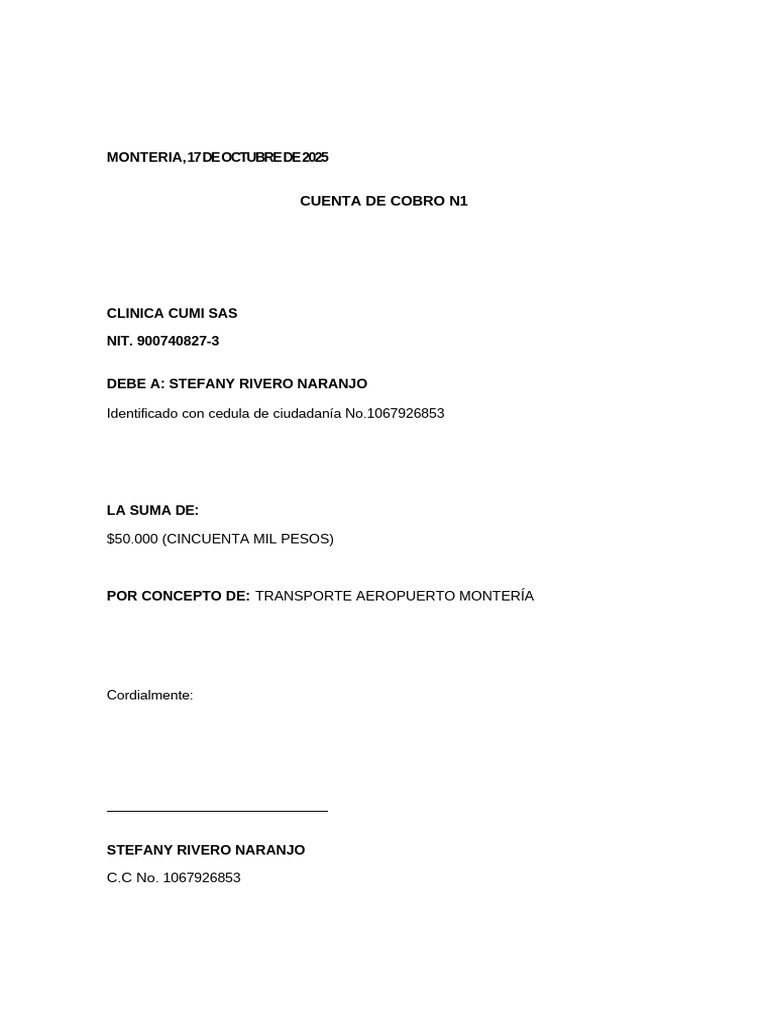 Cuenta de Cobro Stefany | PDF